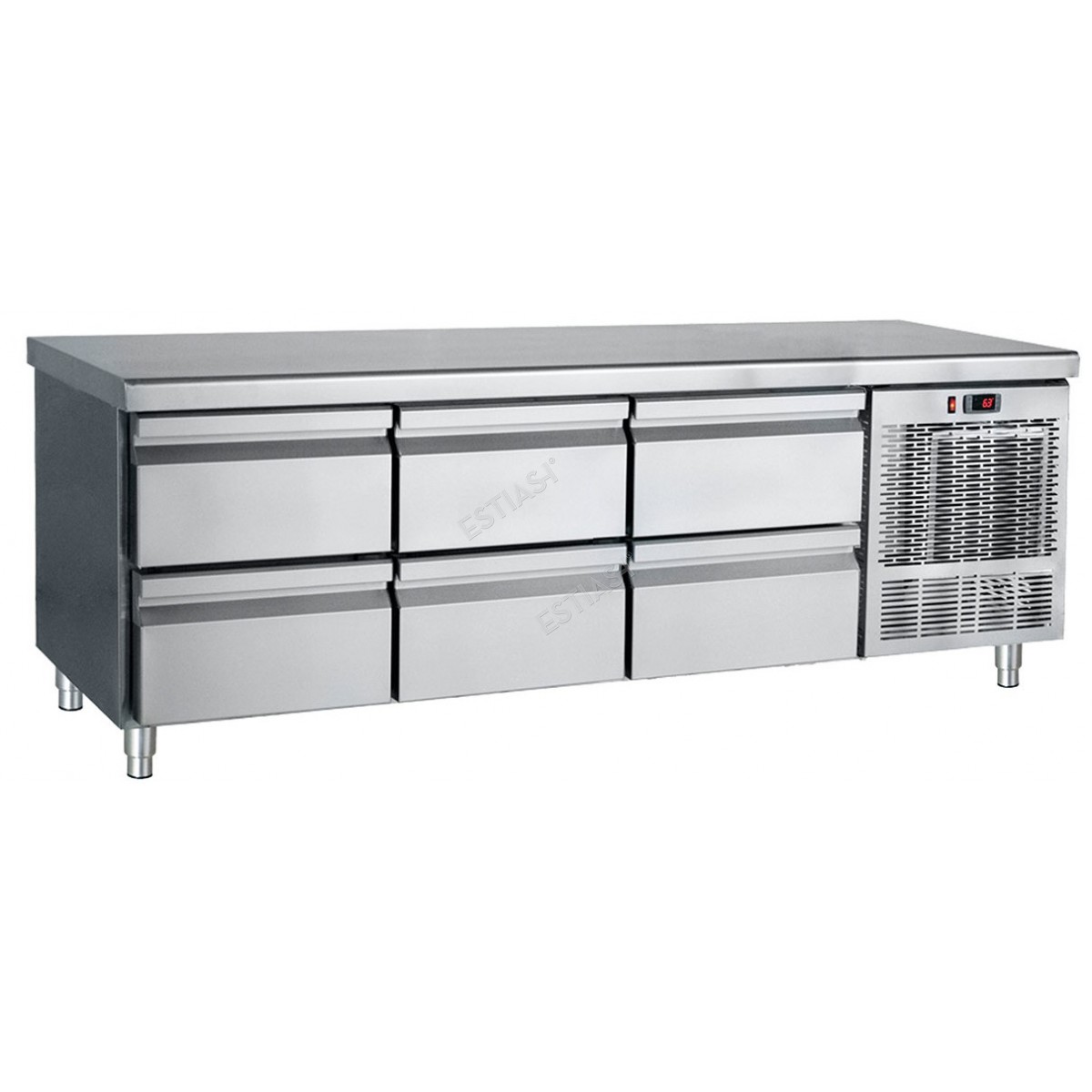 Undercounter chiller 185cm short with 6 drawers